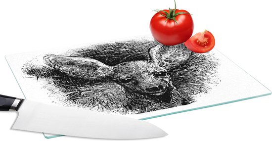 Glazen Snijplank - 28x20 - Een gedetailleerde tekening van de kop van ...