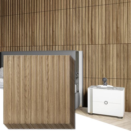 Wandpanelen 3D-groeven paneel kunststof panelen PVC - walnoot ...