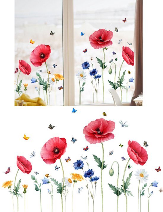 Kleurrijke vlinderbloem Muurstickers - statisch klevend - Bloementuin ...