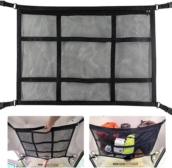 Car Ceiling Cargo Mesh Pocket 90cm x 65cm Double Layer Mesh Roof ...
