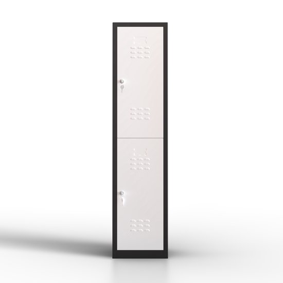 Metalen lockerkast 2 deuren, lockerkast met sleutel, wit en zwart, 165 ...