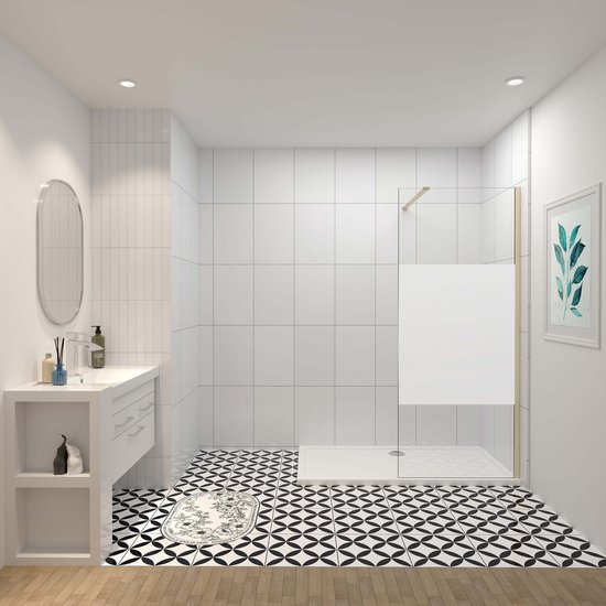 Inloopdouche-douchewand-walk in 140x200 cm,8mm midden wit gematteerd ...