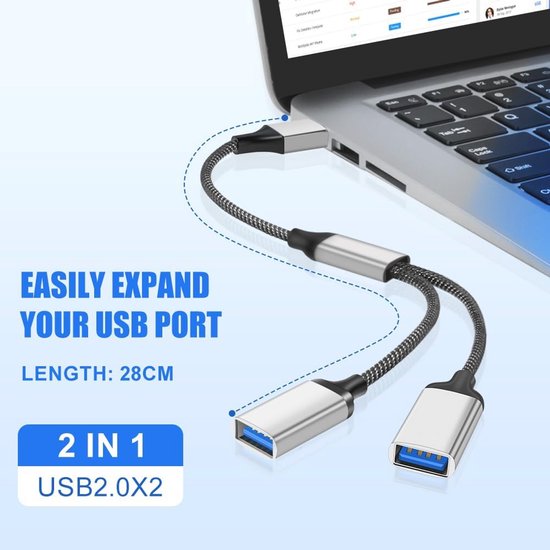 USB-splitter 2-poort Y-splitteradapter voor gegevensoverdracht en ...