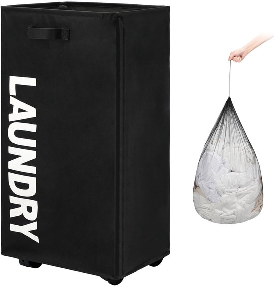 TOTANKI Grote wasmand met 4 wielen en handgrepen aan beide zijden, opvouwbare wasmand,... | bol