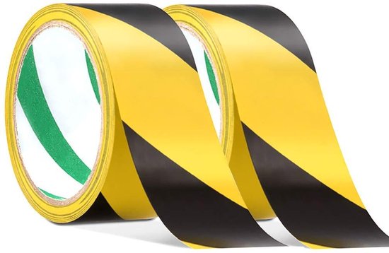 2x Veiligheidstape 48 mm zwart en geel - Waarschuwingslint - Set van 2 ...