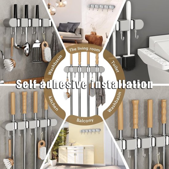 Allecto Plus - Bezemen Apparaathouder voor aan de muur met 5 houders en ...