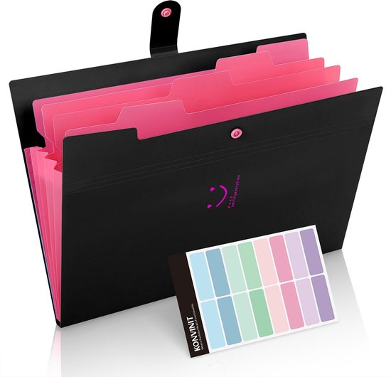 KONVINIT documentenmap, A4 uitvouwbare dossiermap met 5 vakken, grote ...