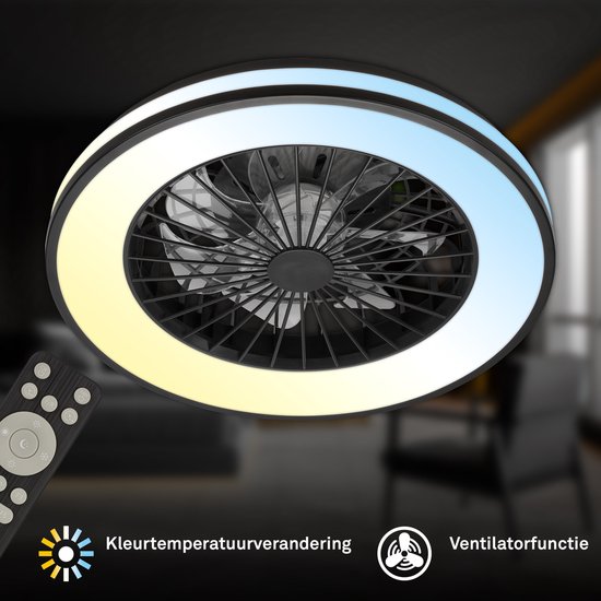 Briloner Plafondventilator met lamp - LED ventilator dimbaar - Zwart ...