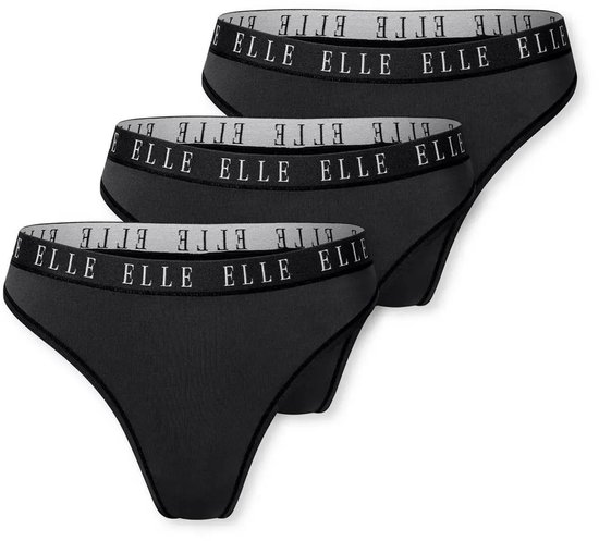 Elle 3-Pack dames tanga strings microfiber - M - Zwart | bol