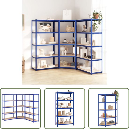vidaXL Opbergrekken 3 st 5-laags staal en bewerkt hout blauw ...