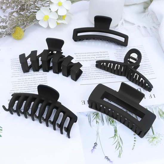 5 Stuks Zwarte Haarklemmen Sterke Hold, Grote Plastic Haar Klauw Clips ...