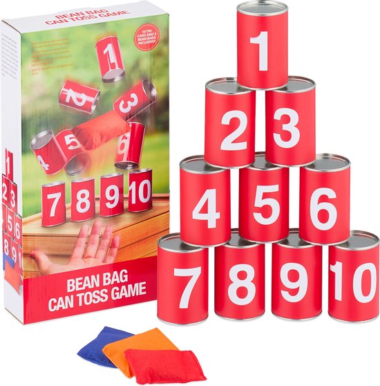 blikgooien spel - buiten - 10 blikjes - 3 werpzakjes - kinderfeestje ...