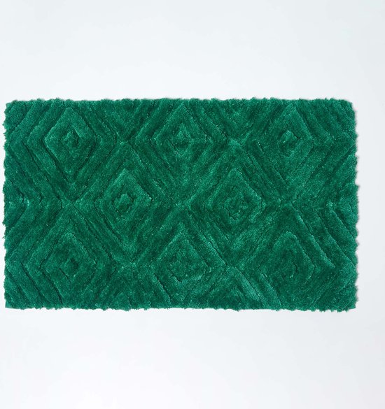 Homescapes Ikat antislip dieppolige badmat 100% katoen, groen | bol