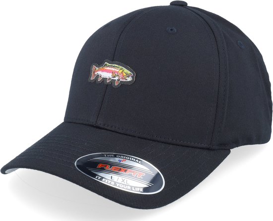 Hatstore- Tiny Rainbow Trout Fish Wooly Combed Black Flexfit ...