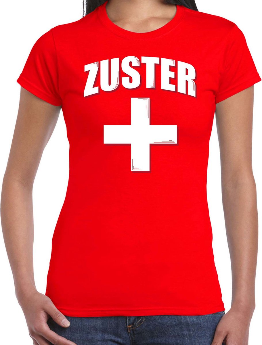 Zuster met kruis verkleed t-shirt rood voor dames - Verpleegster ...
