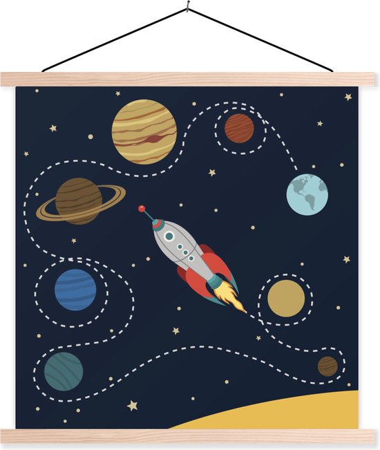 Schoolplaat - Vector illustratie ruimteschip in simpel zonnestelsel ...