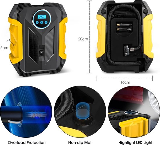 Carsun Draagbare Auto Air Compressor Digitale Bandenspanning Pomp Led ...