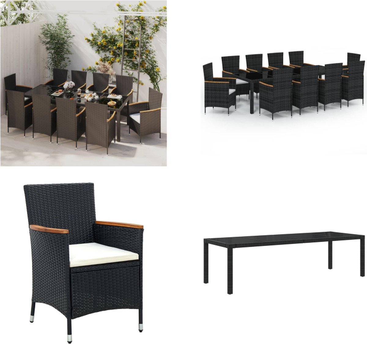 vidaXL 11-delige Tuinset met kussens poly rattan zwart - Tuinset - Tuinsets -... | bol