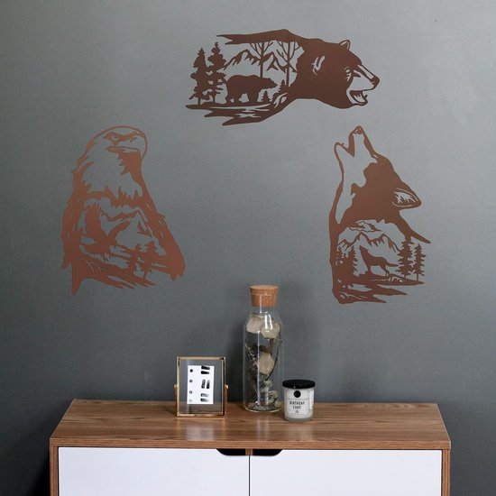 Cabin Metal Wall Art Decor, Bear Wolf Bald Eagle, 9 Inch Set van 3 ...