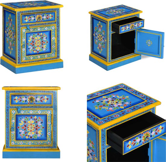 vidaXL Nachtkastje handgeschilderd massief mangohout turquoise ...