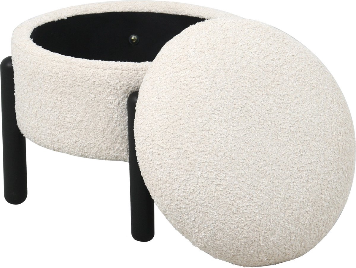 Poef Stof Beige - Met Opbergruimte - Zithoogte 36cm - Charlise | bol