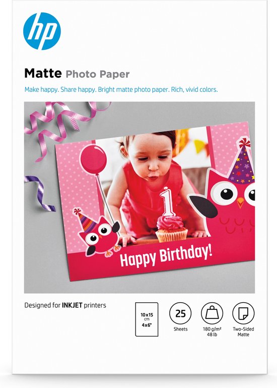 HP Matte Photo Paper-25 sht/10 x 15 cm papier photos Blanc | bol.com