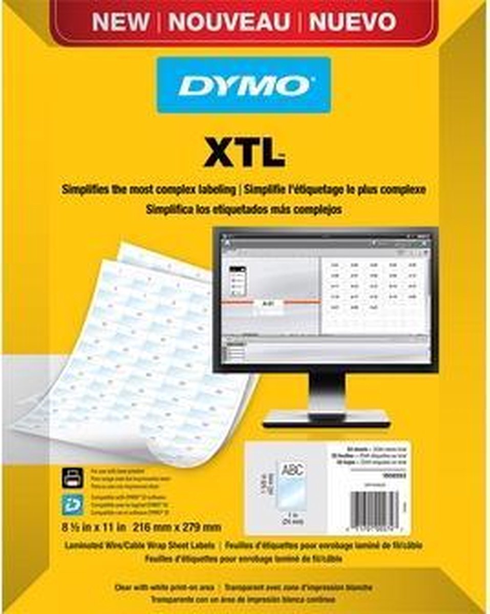 DYMO XTL - Laminated Wire/Cable Wrap Sheet Labels - 41 mm x 42 mm | bol.com