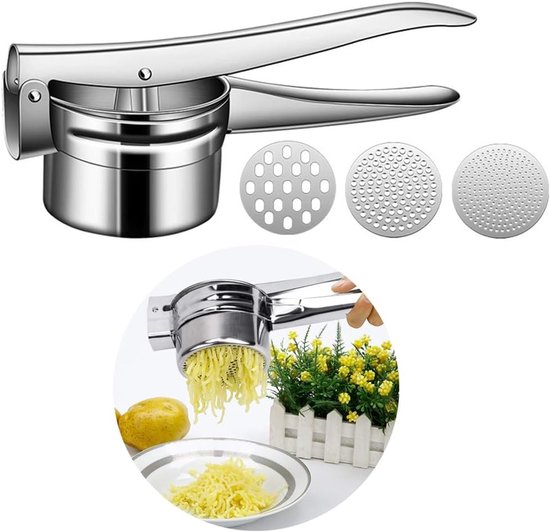 RVS Aardappelpers en Pureestamper Grote Capaciteit van 15oz Met 3 ...