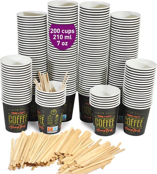 200 Wegwerpkoffiebekers van Stevig Papierkarton - Perfect voor Espresso ...
