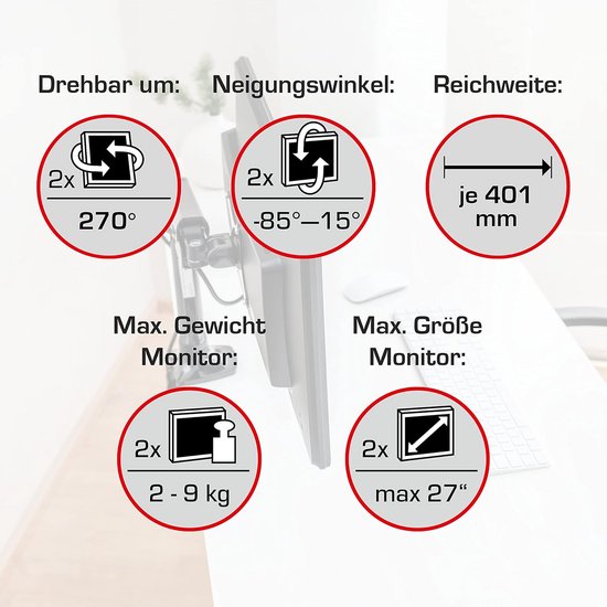 Dubbele Monitor Arm voor 2 Schermen 10-27 Inch - Flexibel en Inklapbaar ...