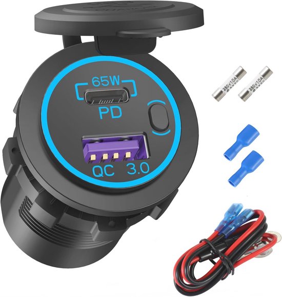 USB C-stopcontact 65W PD3.0 en 18W Quick Charge auto oplader voor ...