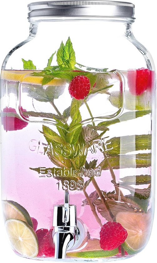 Glazen Drinkdispenser met Tap en Deksel - 4 L Water, Sap & Limonade ...