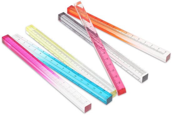E-Ambar - Transparante linialen set van 6 stuks met kleurverloop, 15 cm ...