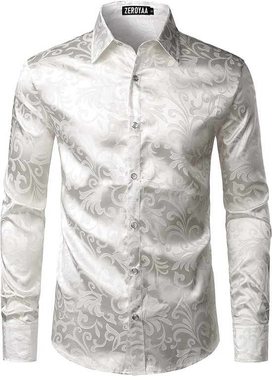 Luxe Heren Overhemd met Bloemenprint Slim Fit Lange Mouwen Satijn Look ...