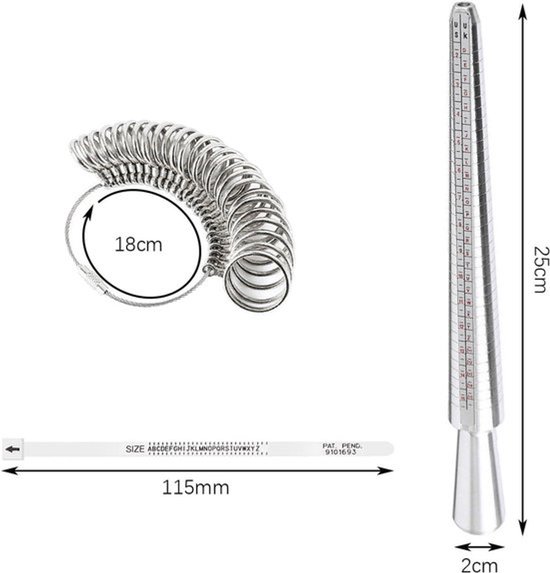 Ringmaatmeter 3-delig UK A-Z Ring Meetgereedschap Doorn Stok voor Meten ...