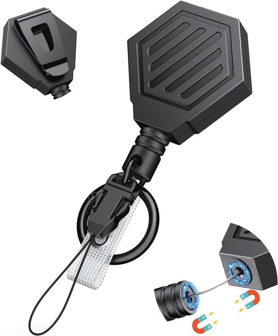 Zware Intrekbare Sleutelhanger met Magnetische Sluiting en Badgehaspel ...