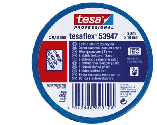 Tesaflex 53988 PVC ISOLATATAPE Blauw 19mm x 20m | bol