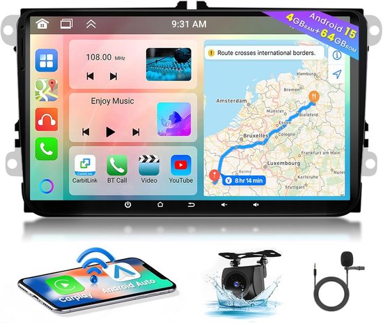 Android Auto Radio 9 inch voor VW Golf 5/6 Passat Polo Caddy Skoda met ...
