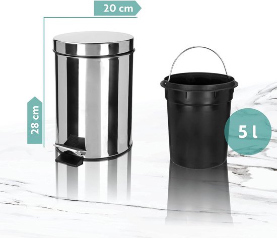 Glanzende RVS Pedaalemmer 5 Liter - Hygiënische Touchless Afvalbak | bol