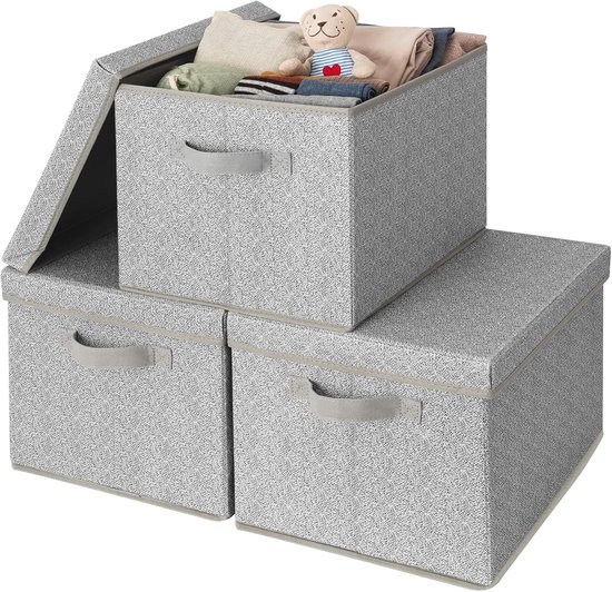 Opbergdozen met Deksels - Set van 3 Opvouwbare Stoffen Opbergdozen voor ...