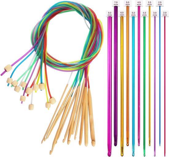 Tunesische Haakset met Bamboe en Aluminium Haken, 11 Stuks, 2-8 mm | bol