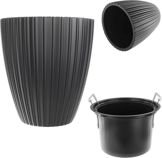 Decoratieve ronde plantenpot met binneninzetstuk - Bloempot voor binnen ...