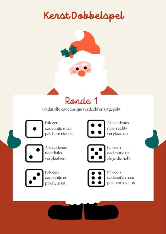 Kerst Dobbelspel - A4 papier - XL foam dobbelsteen groen - kookwekker ...