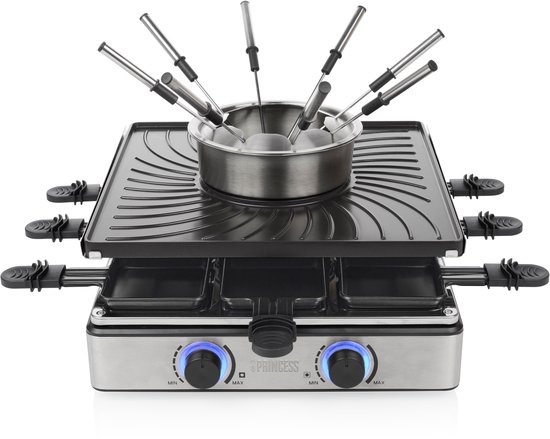 Princess Gourmetstel - Raclette en Fondue 31x31cm - 162670 - 1800W - 8 ...