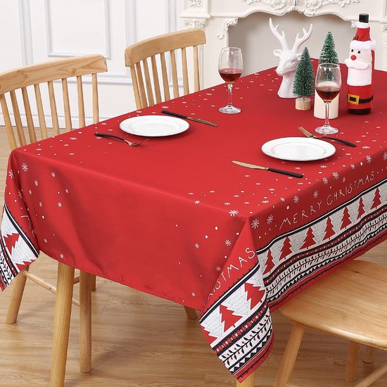 Unyqoos® Rood rechthoekig kersttafelkleed met waterafstotende ...