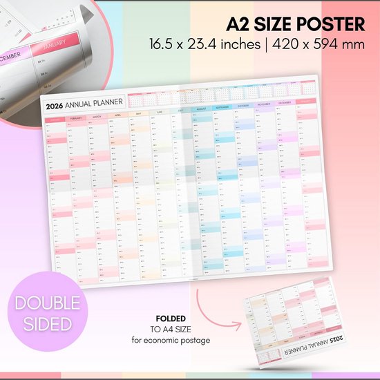 Maandplanner 2026 A2 Dubbelzijdig Jaarplanner voor Kantoor en School ...