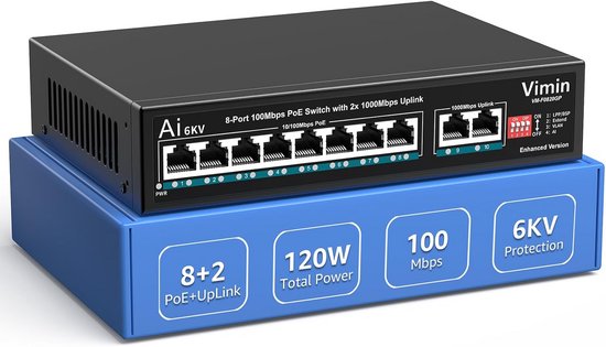 10-poorts PoE-switch met 8 PoE-poorten en 2 uplink-Gigabit-poorten | bol