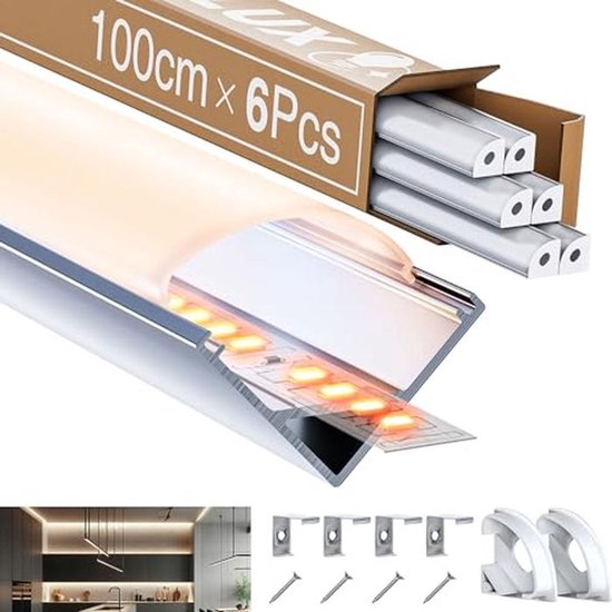 Led-hoekprofiel Aluminium 1m voor 10mm LEDstrip - V-vormig Indirecte ...