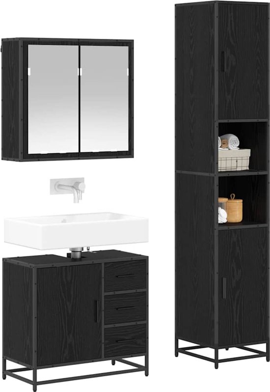 Badkamermeubelset | Opbergkast met lade 3 st Zwart Eiken Bewerkt hout | bol