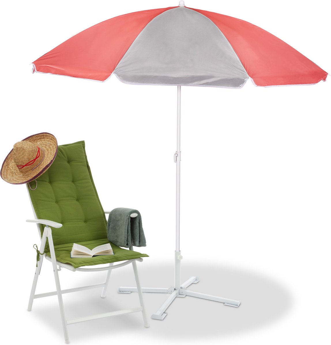Relaxdays parasol 160 cm - strandparasol lichtgewicht - kantelbaar ...